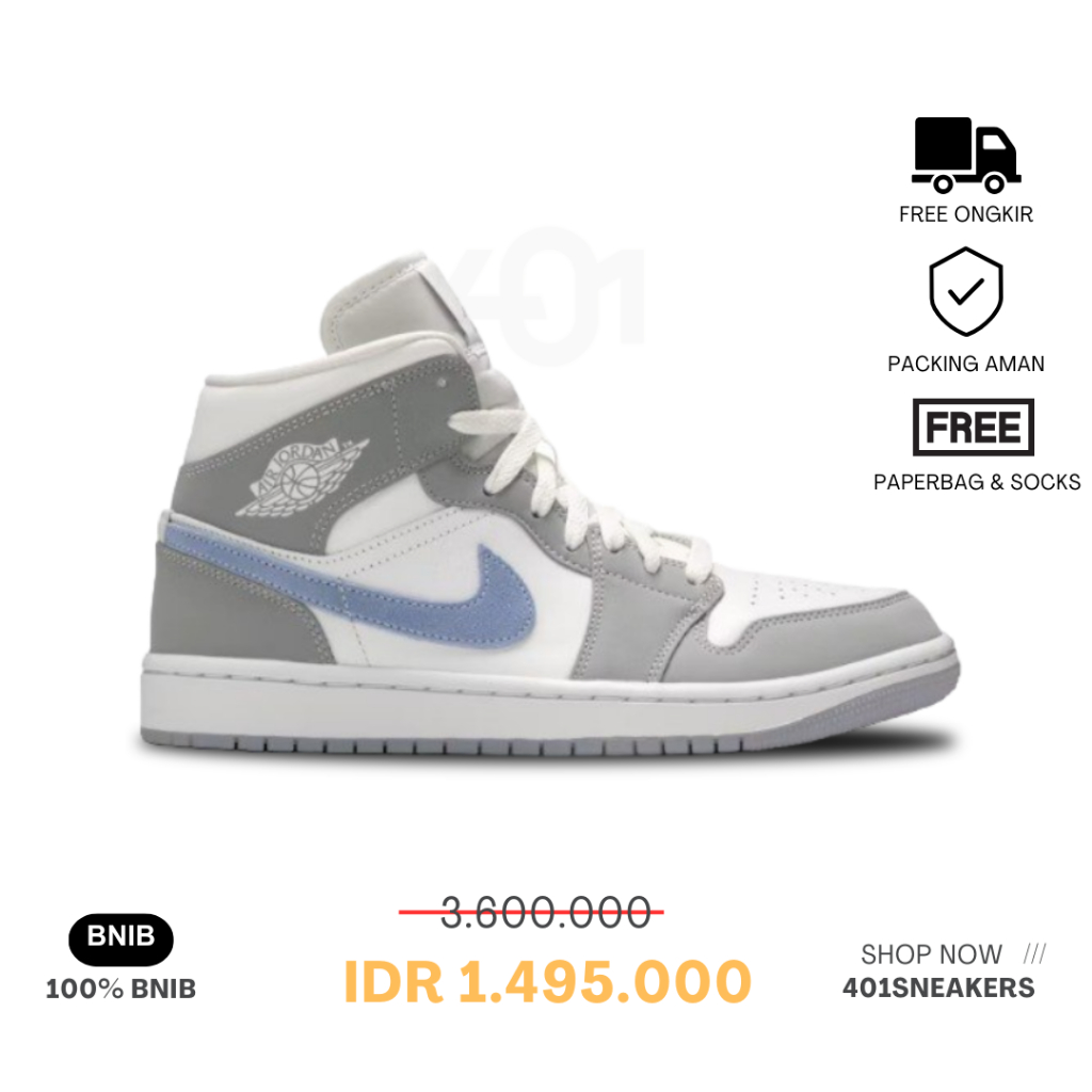 Jual Sepatu Air Jordan 1 Mid Wolf Grey Alumunium Authentic 100% BNIB ...