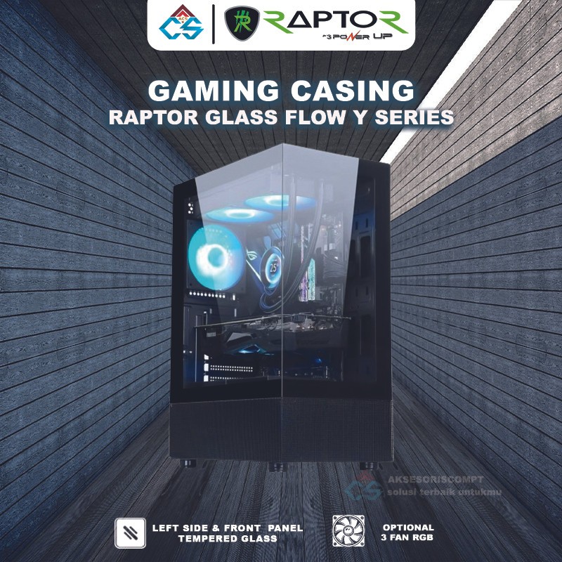 Jual Casing Gaming Raptor Glass Flow Y Black Series FREE 3 FAN RGB ...