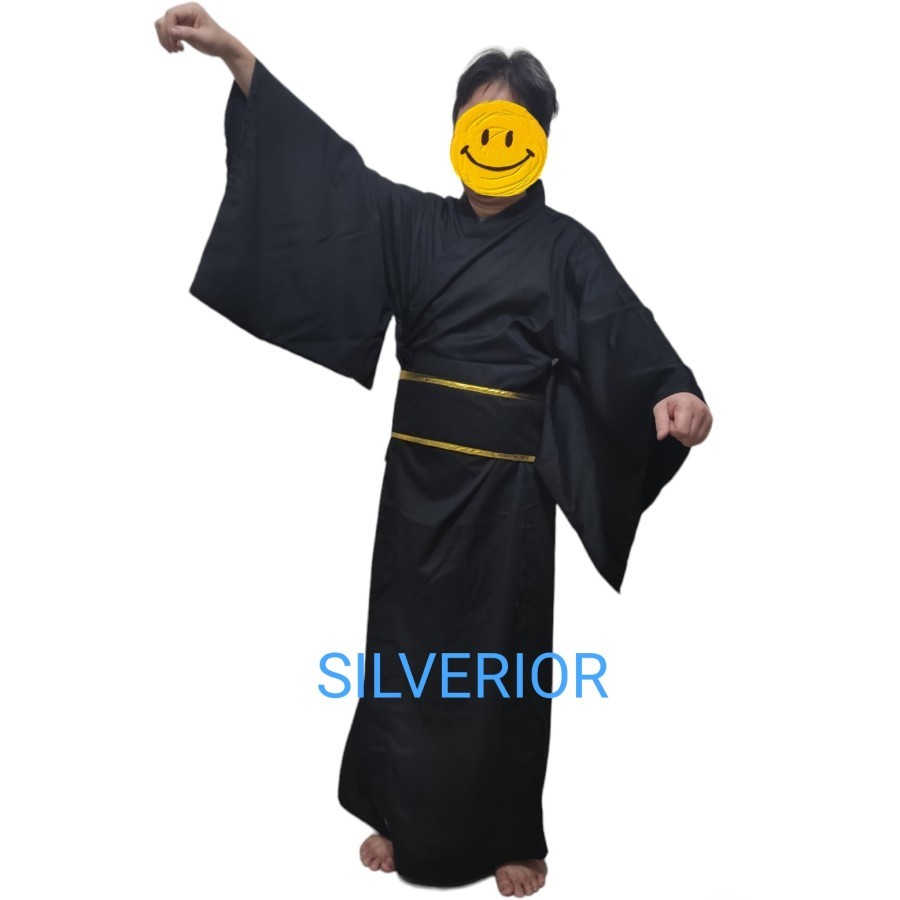 Jual Baju Jepang kimono samurai pria laki montsuki haori hakama black ...