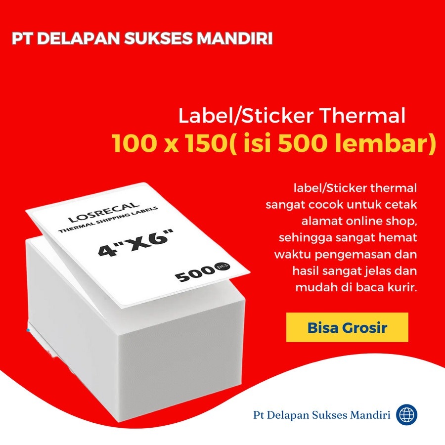 Jual STICKER KERTAS THERMAL LABEL 100X150 MM A6 500 LEMBAR (LIPAT) | Shopee Indonesia