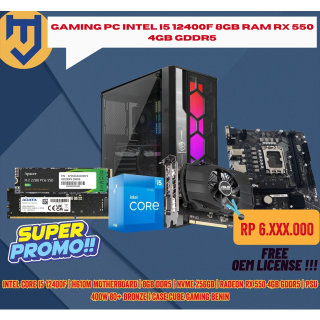 Jual Gaming PC Intel I5 12400F 8GB RAM DDR5 RX 550 4GB GDDR5. | Shopee ...