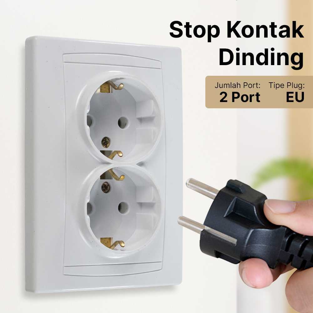 Jual Stop Kontak Dinding isi 2 lubang EU Socket 16A 250V | Shopee Indonesia