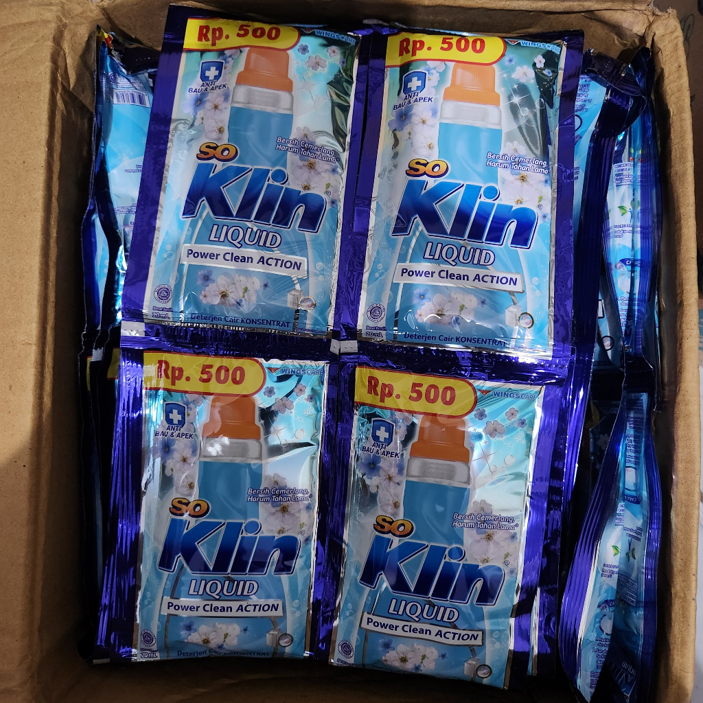 Jual ( 4 Renteng / 48 Sachet ) Soklin Cair Renteng Rp. 500 Power Clean ...