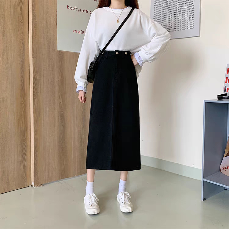 Jual Rok Denim Panjang Wanita Rok Korean Style Panjang A-line Fashion ...