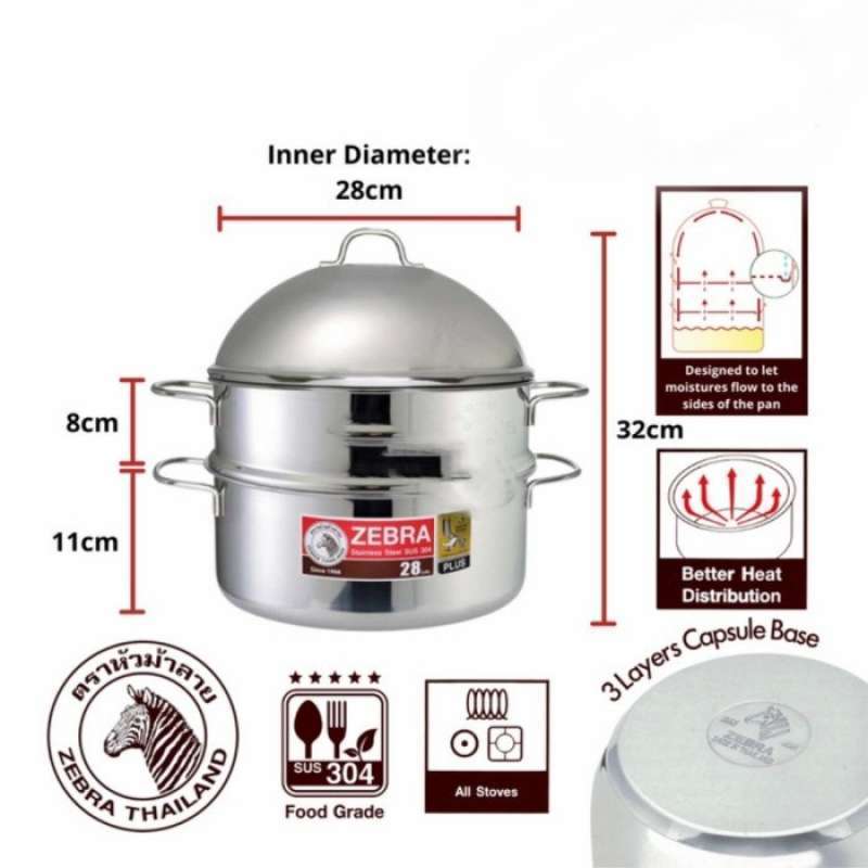 Jual Panci Pengukus Stainless Steel-Steamer Set ZEBRA 28 Cm 164428 ...