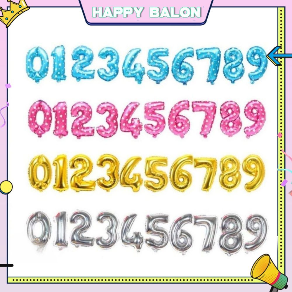 Jual Balon Foil Angka 0-9 Ukuran 4cm 16inch Warna Gold Silver Pink Love ...