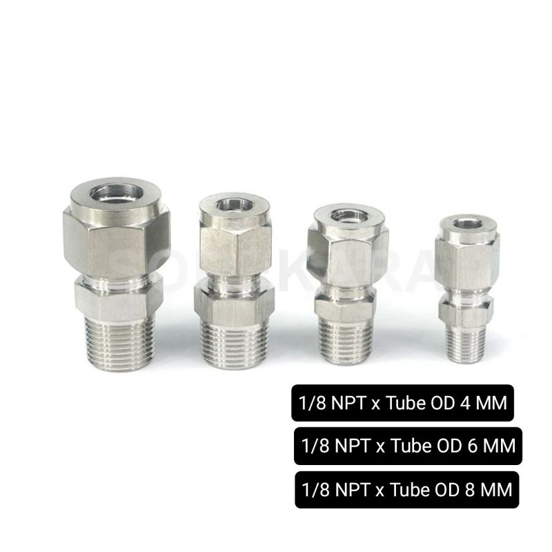 Jual Male Connector Tube Stainless / Male Connector Tubing 1/8 NPT x Tube OD 4mm 6mm 8mm ...