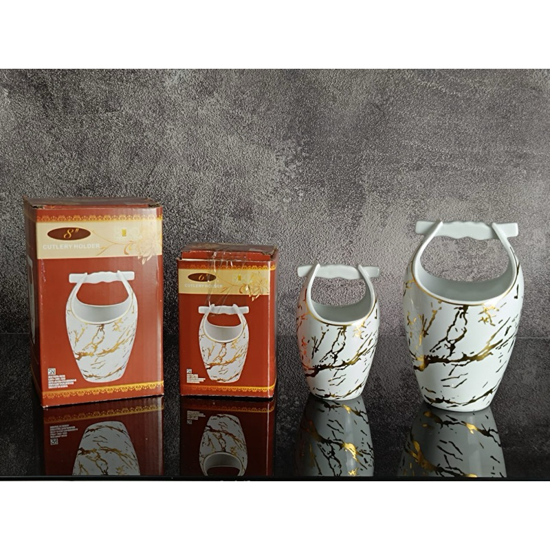 Jual Tempat Sendok Keramindo Marble Putih Besar Kecil Sendok Makan atau ...