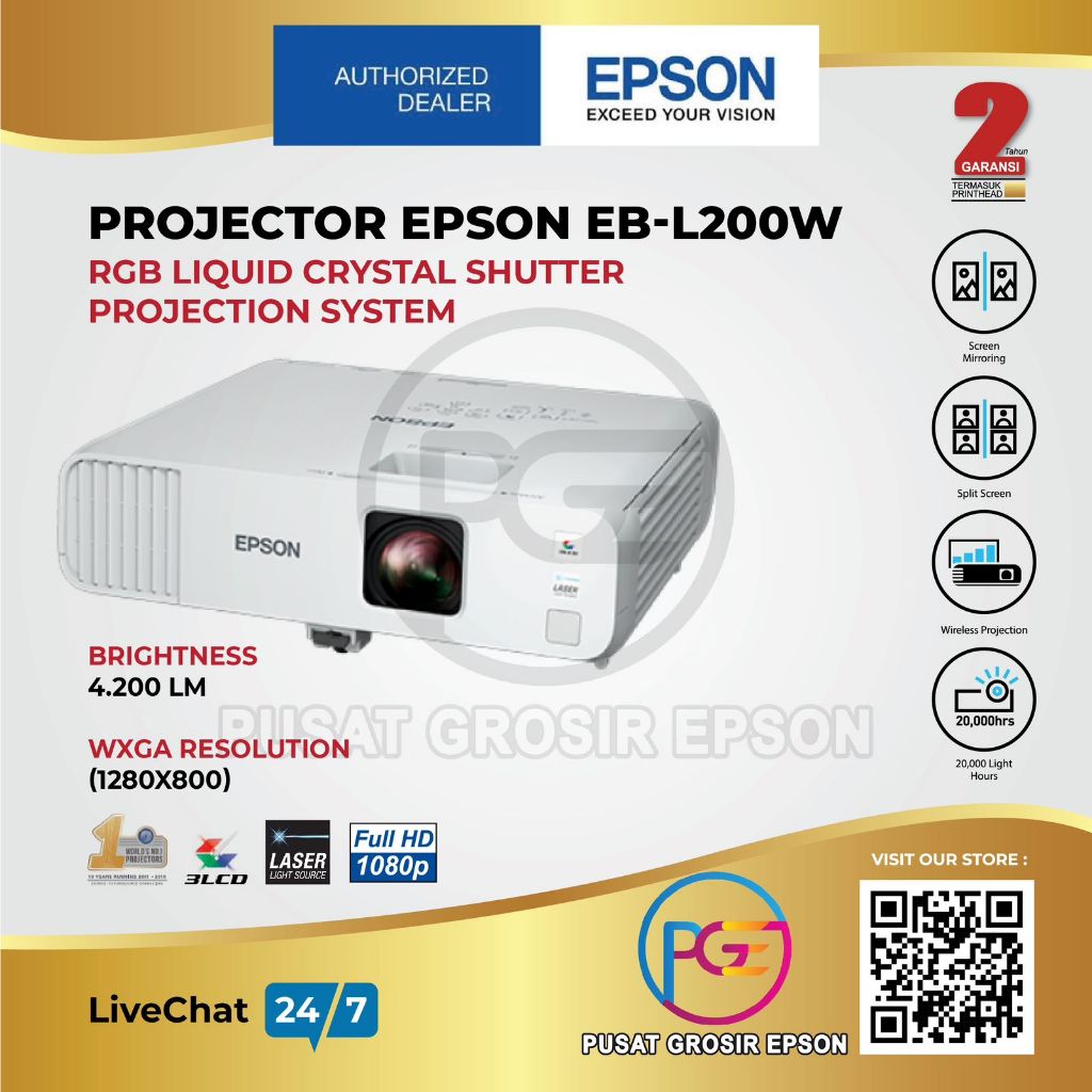 Jual Projector Epson EB L200W 3LCD WXGA Standard-Throw Laser built Wireless | Shopee Indonesia
