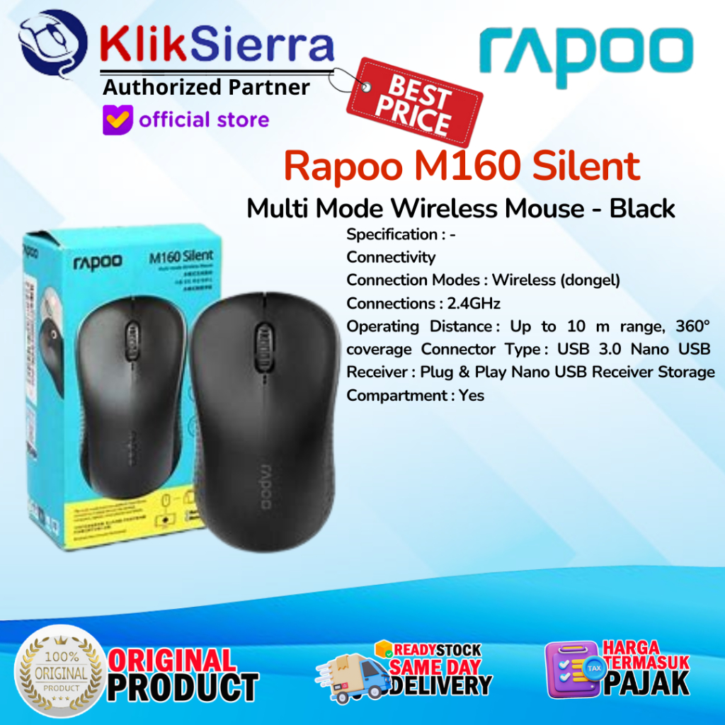 Jual RAPOO M160 Silent Mouse Wireless Bluetooth - Black | Shopee Indonesia