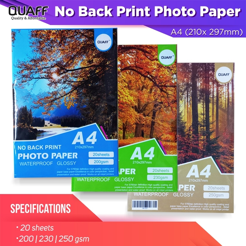 Jual QUAFF Glossy Kertas Foto Tanpa Cetakan Di Belakang / Inkjet A4 ...