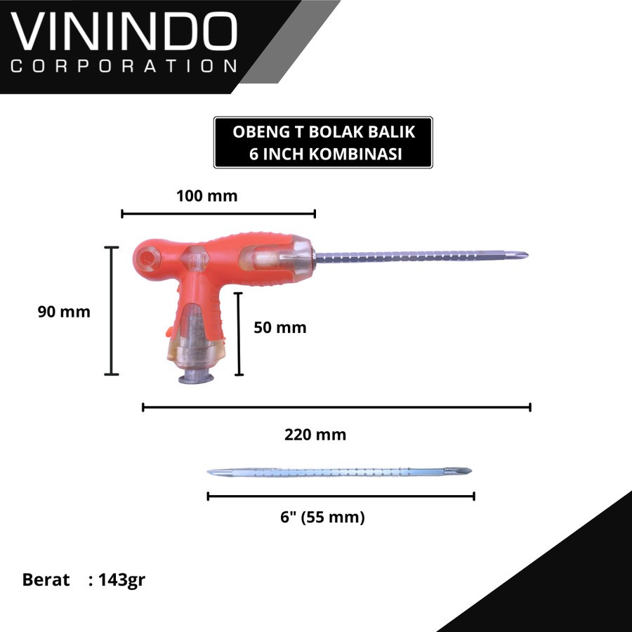 Jual OBENG T BOLAK BALIK 6 INCH KOMBINASI ADJUSTABLE PANJANG PENDEK ...