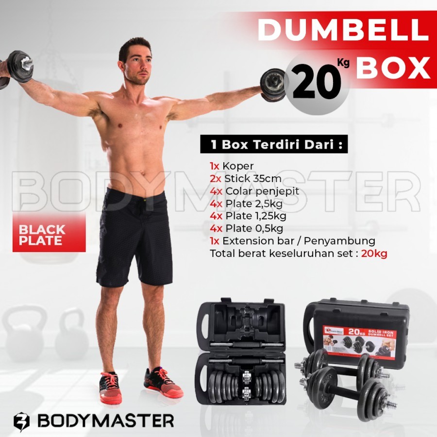 Jual BODYMASTER Dumbell Set Box 20kg Barbel Koper 20 kg Dumbel Black ...