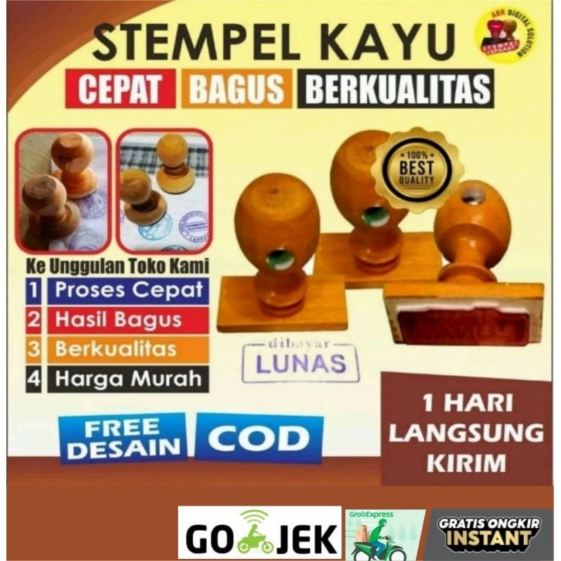 Jual STEMPEL KAYU TANPA BANTALAN MURAH - FREE DESAIN!!! | Shopee Indonesia