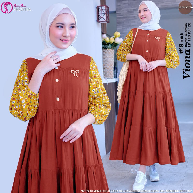 Jual [VICAN] TERBARU VIONA FLORA BUNGA & AGATA SQUARE KALEA NEW SERIES MIDI DRESS GAMIS RAYON ...