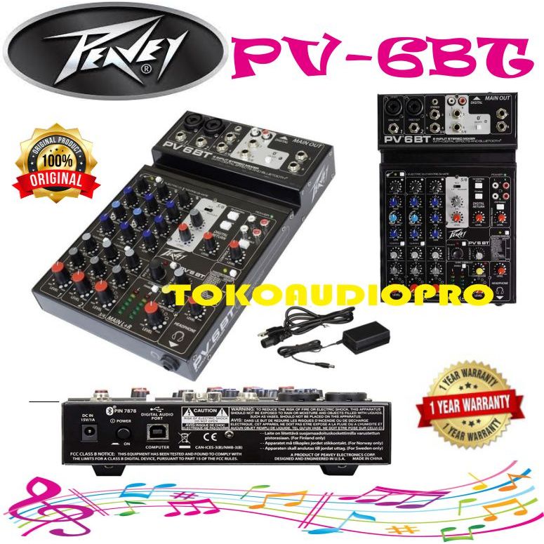 Jual Mixer Peavey PV6Bt 6-Channel Compact Mixer with Bluetooth PV-6Bt ...