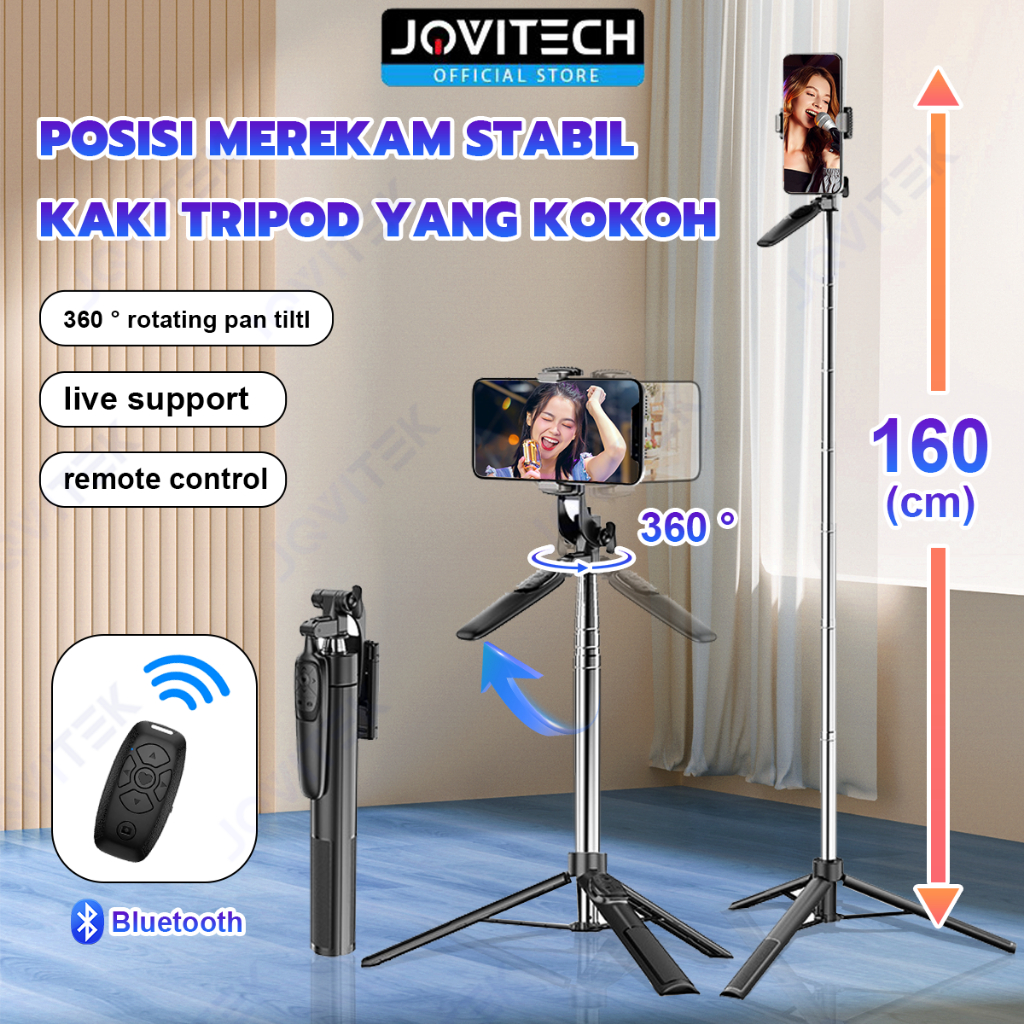 Jual Jovitech A36 Tongsis Bluetooth Selfie Stick Tripod 160cm With Remote - TR05 | Shopee Indonesia
