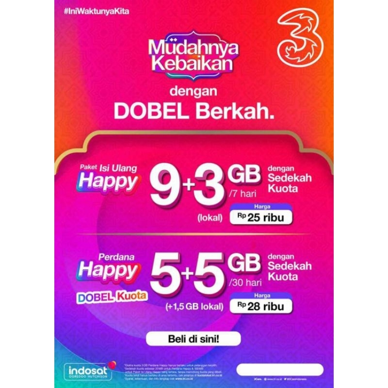Jual Kartu perdana internet TRI 6.5GB (Segel) | Shopee Indonesia