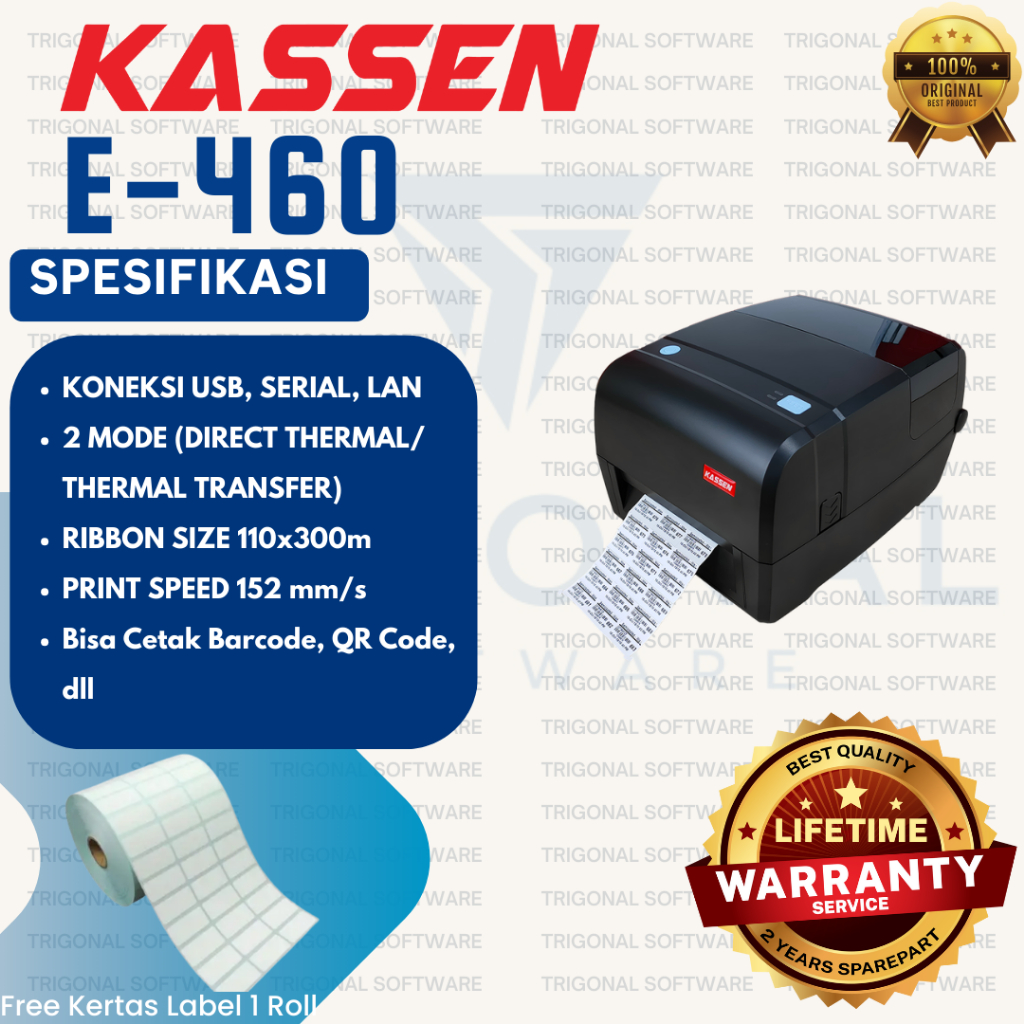 Jual Printer Barcode KASSEN E-460 / E460 Direct Thermal Transfer Cetak ...