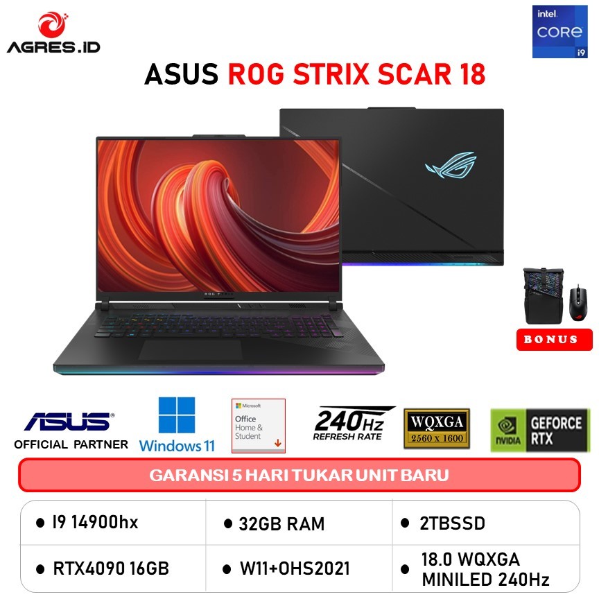 Jual ASUS ROG STRIX SCAR 18 G834JYR I9 14900HX RTX4090 16GB/ 32GB 2TB ...