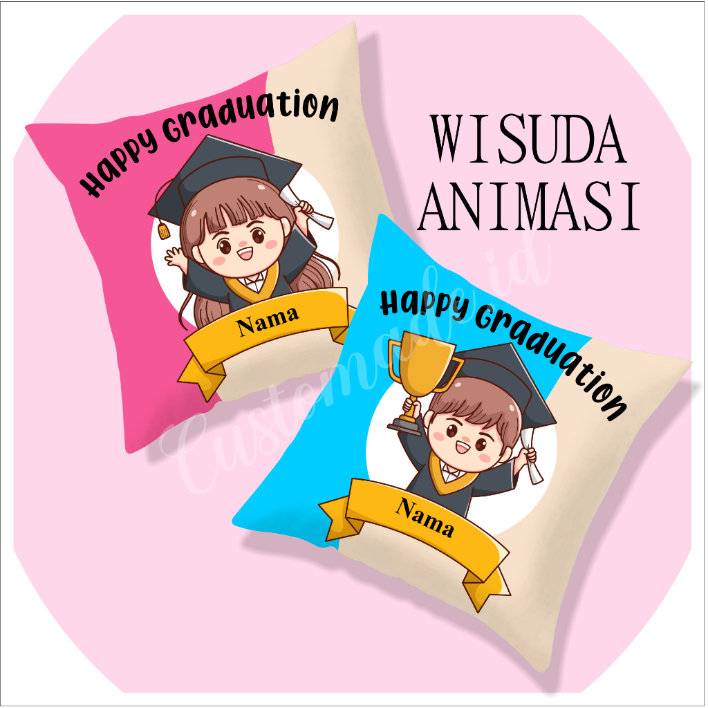 Jual Bantal Wisuda Animasi 40x40cm - Bantal Custom - Kado Wisuda ...