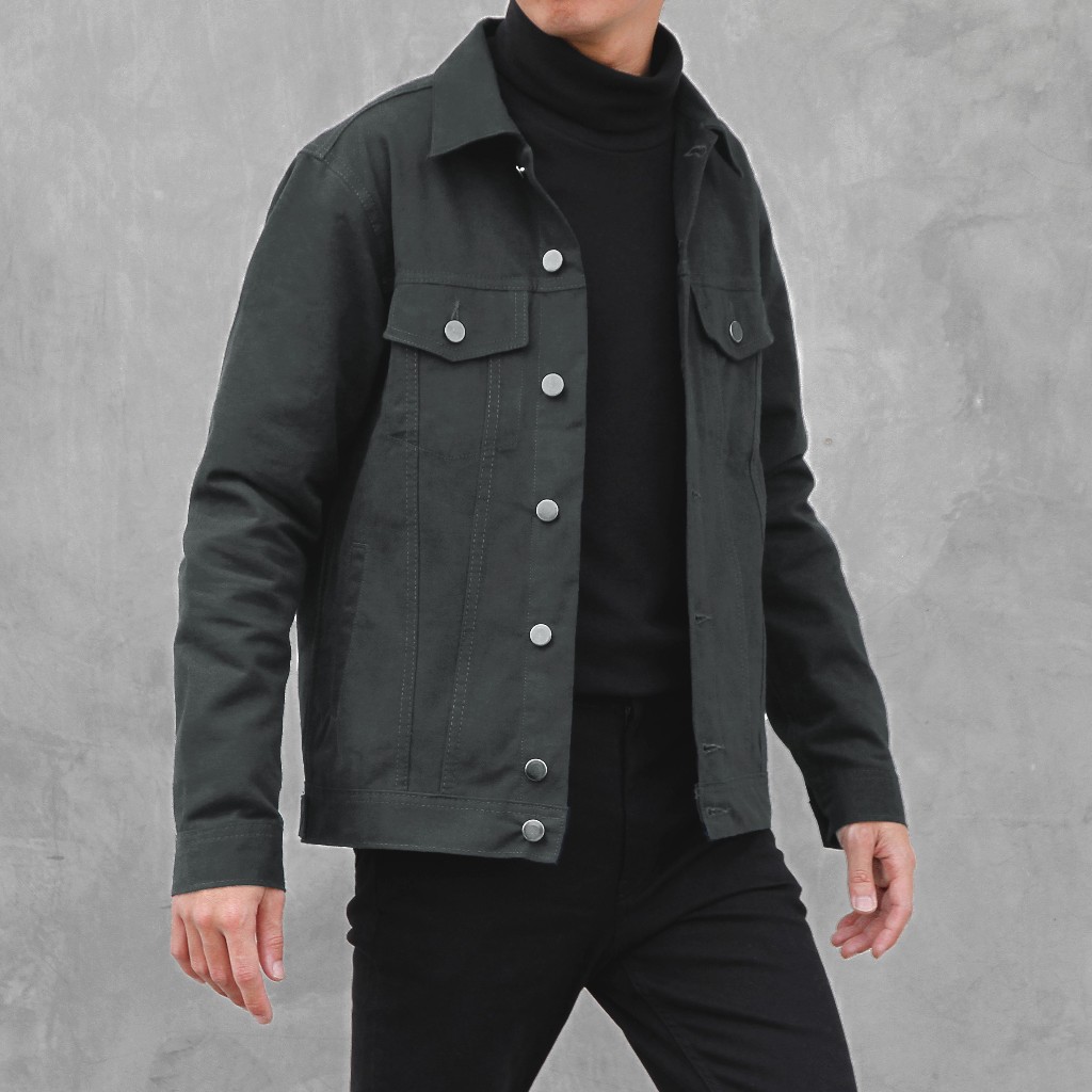 Jual Arthur Canvas Suede Trucker Jacket Dark Grey [ Jaket Trucker Pria ...