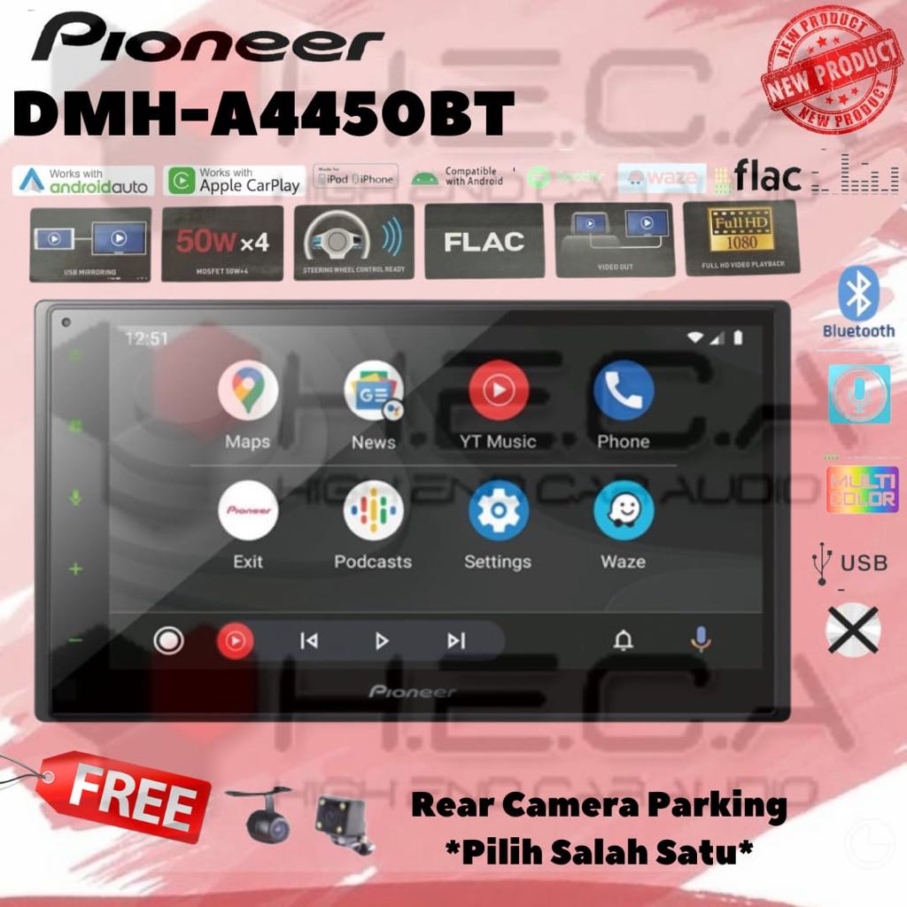 Jual Pioneer DMH-A4450BT Head Unit 7" inch Double Din Tape Mobil + Camera | Shopee Indonesia