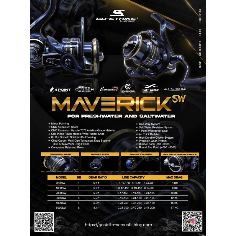 Jual Reel PH MAVERICK SW, Versus GO Strike, 8 Ultra Smooth Ball Bearing,Drag Carbon, CNC ...