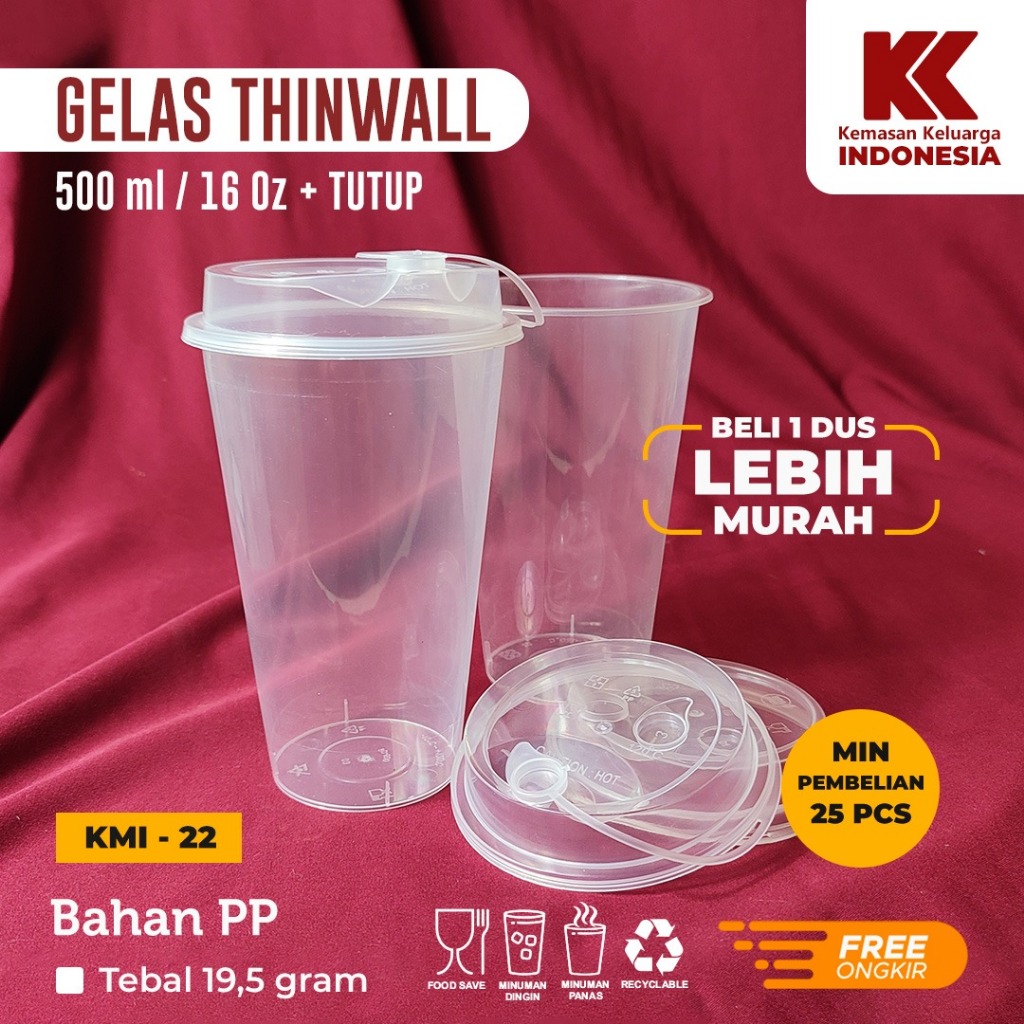 Jual CUP INJECTION 16oz 500ML + TUTUP / GELAS THINWALL / GELAS INJECT ...