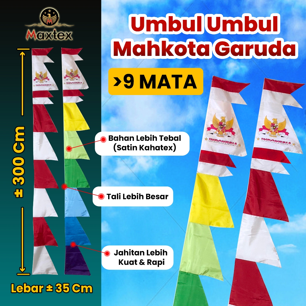 Jual Bendera Umbul-Umbul Zig Zag Mahkota Garuda 9 mata " produk MAXTEX ...