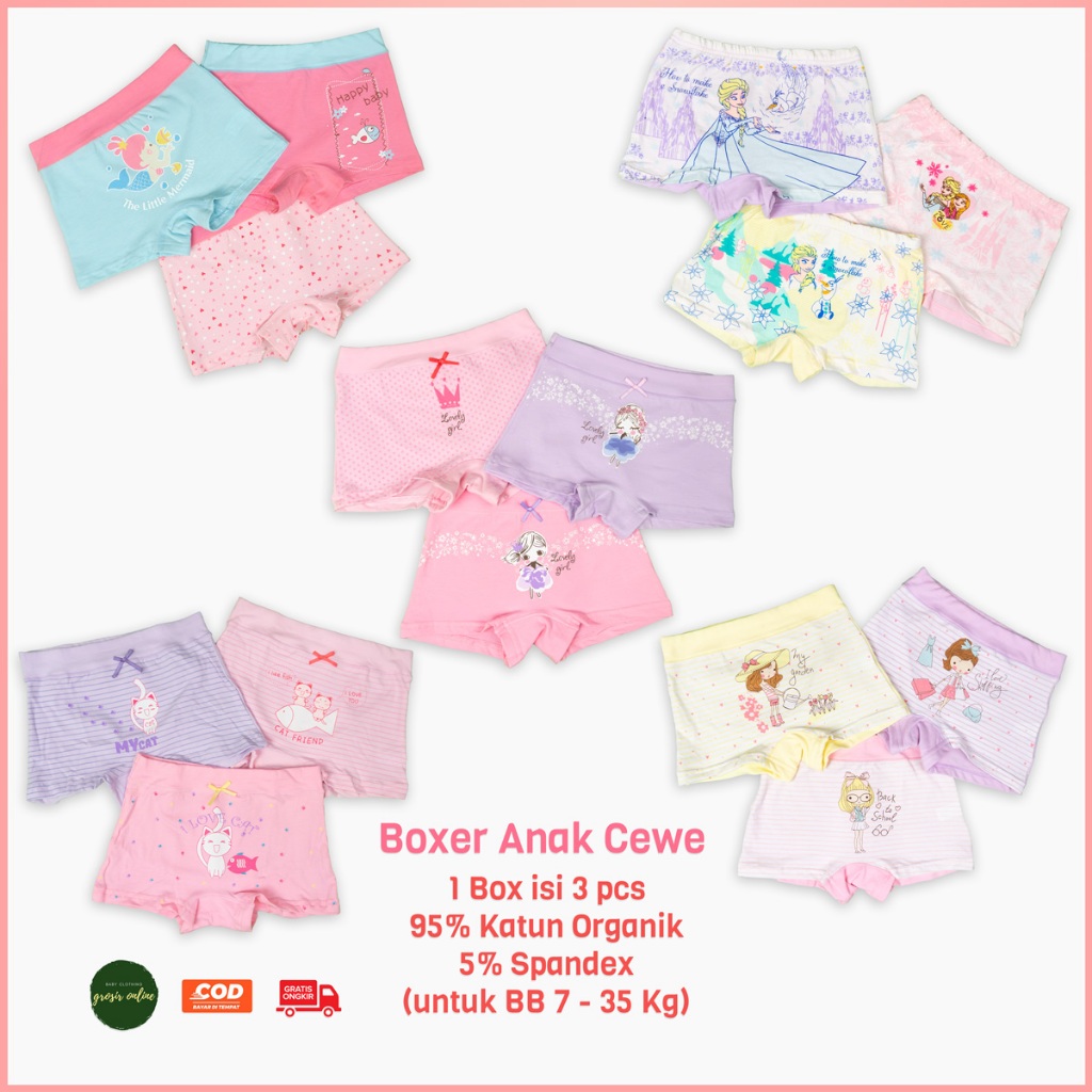 Jual Celana dalam boxer anak perempuan / cewe katun untuk berat badan ...