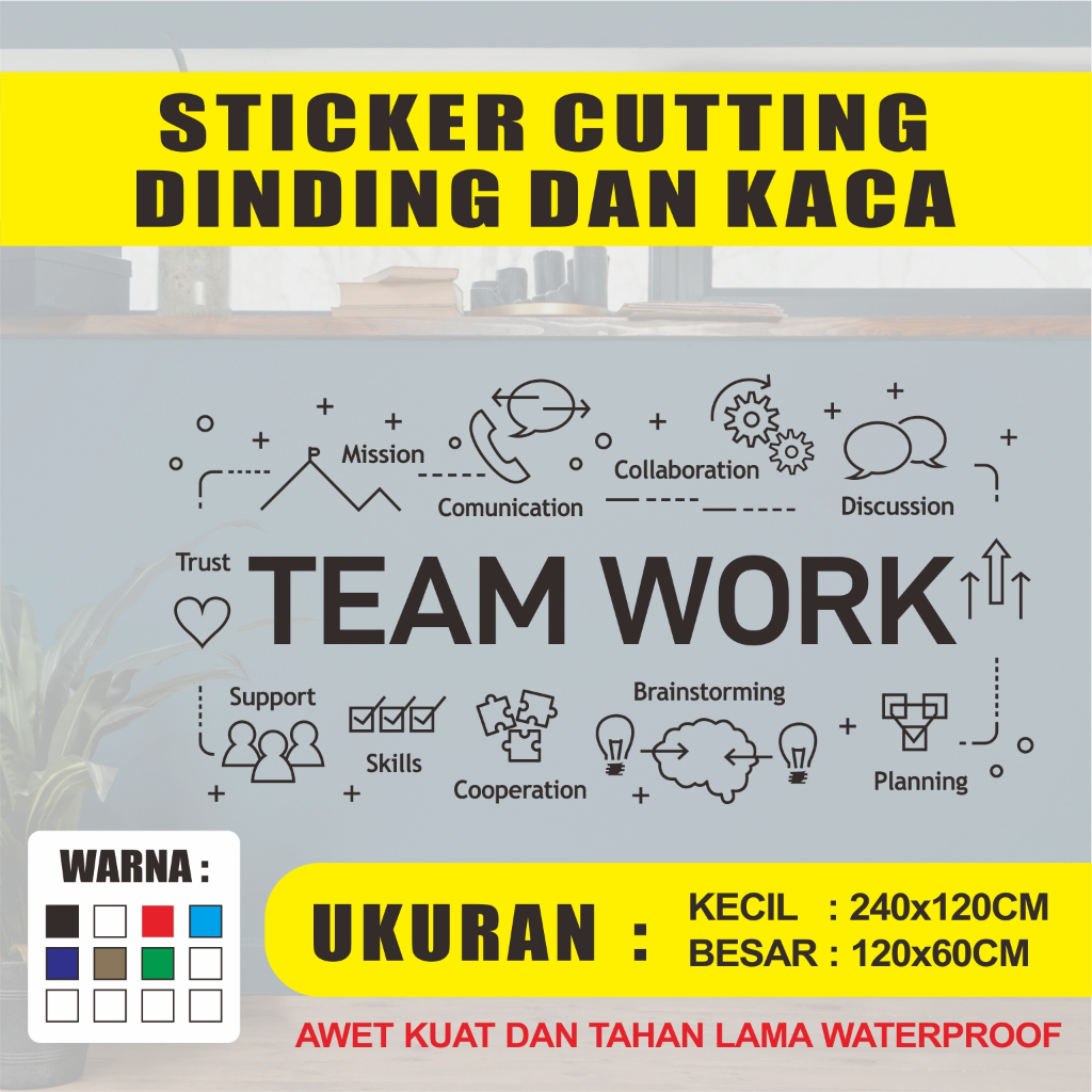 Jual STIKER KACA DINDING KANTOR MOTIVASI KERJA TEAM WORK CUTTING ...