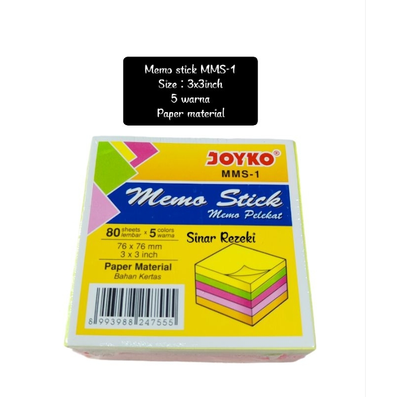 Jual MMS-1 joyko/memo stick joyko/memo pelekat/memo stick warna warni ...