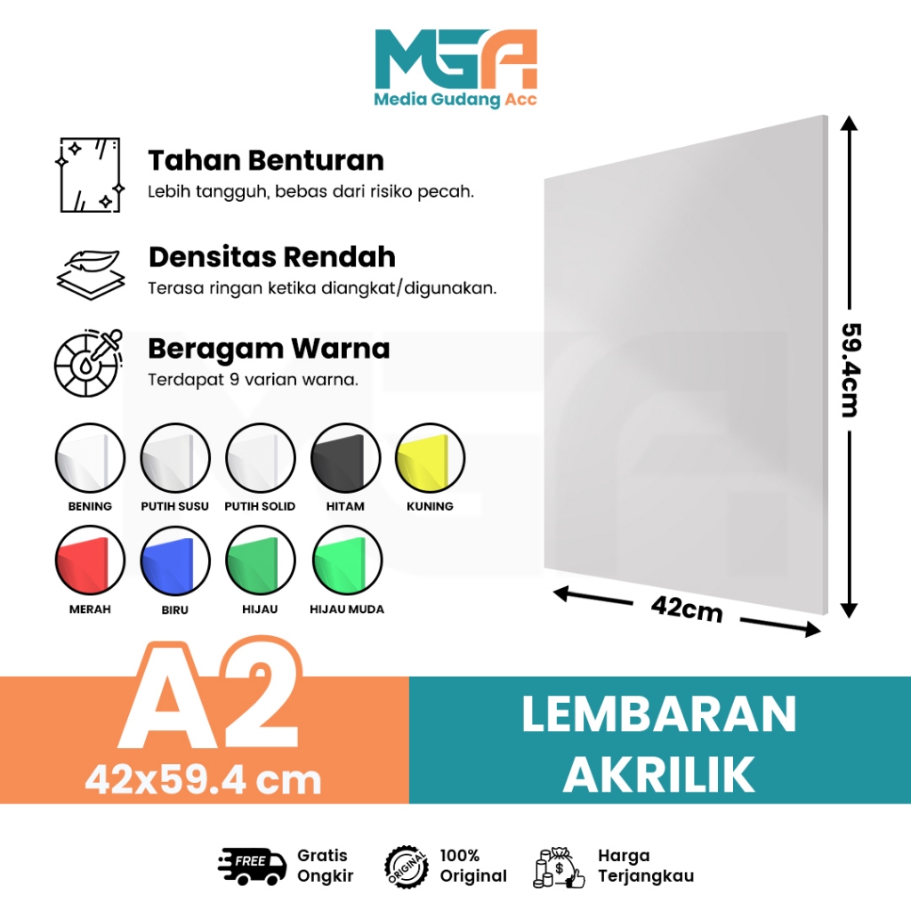 Jual AKRILIK LEMBARAN A2 1,5MM 2MM / ACRYLIC SHEET TRANSPARAN WARNA ...
