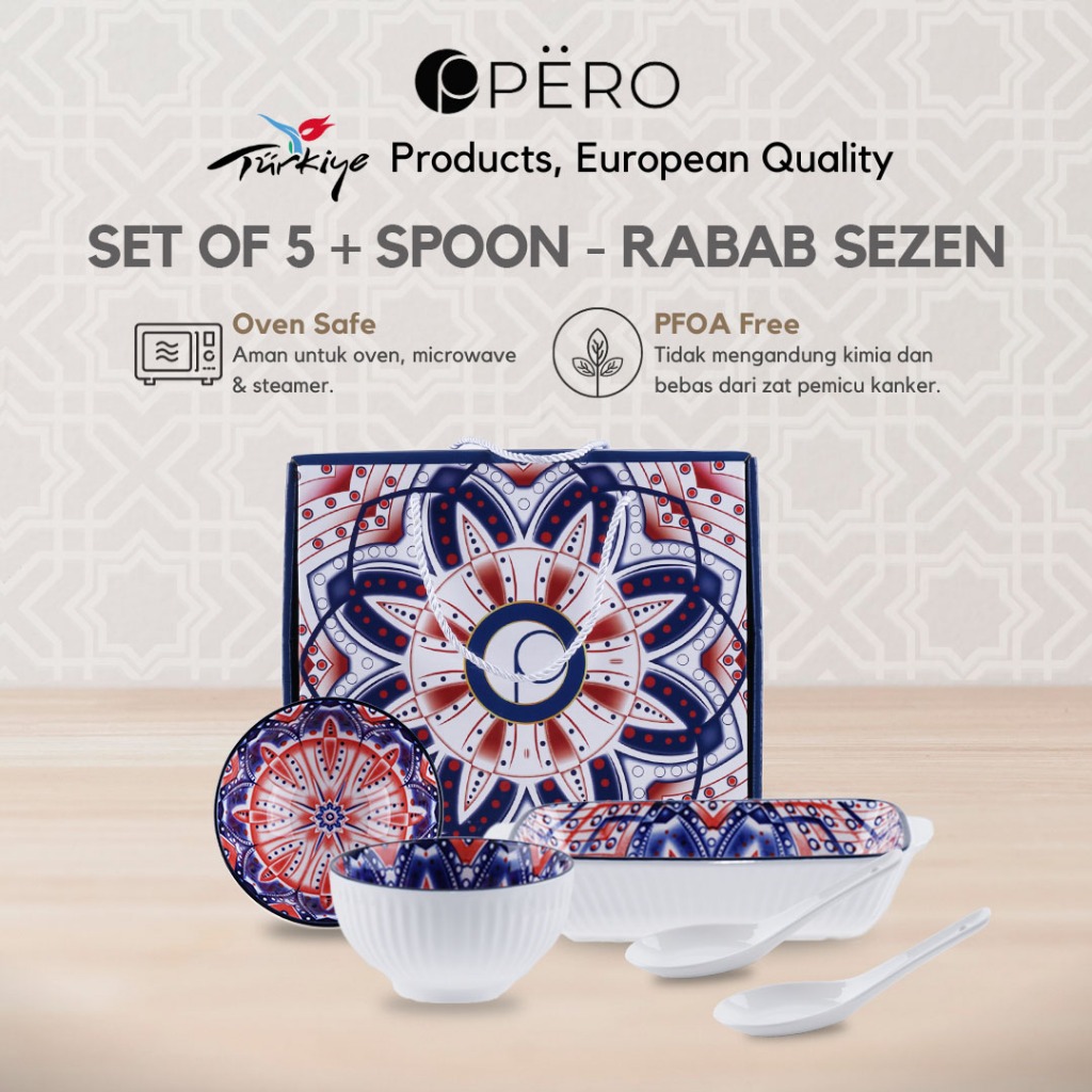Jual Pero Bowl Pattern Set Of 5 With Spoon / Pero Set Mangkuk Porcelain ...