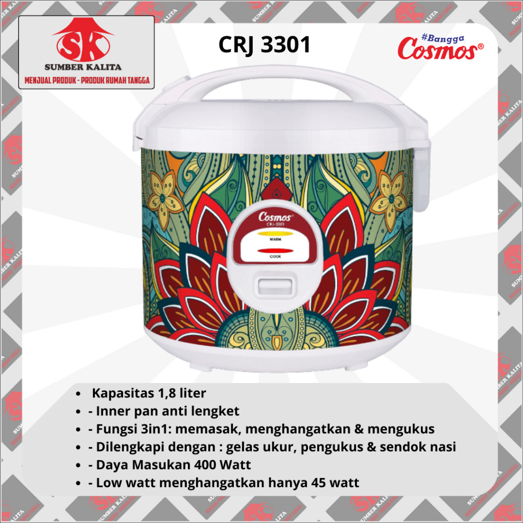 Jual MAGIC COM / RICE COOKER 1,8 LITER COSMOS 3IN1, CRJ 3301 | Shopee ...