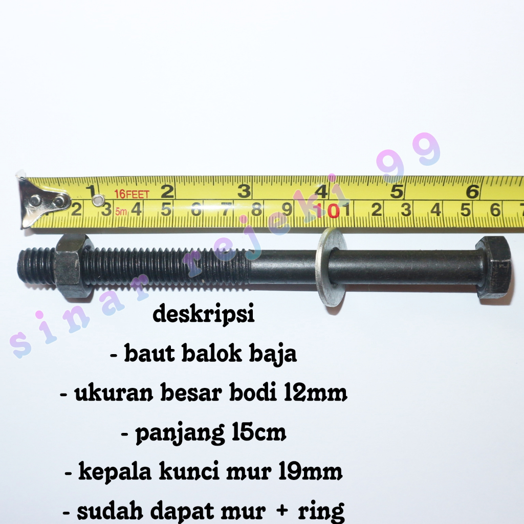 Jual Baut Baja Mur Hitam 15 Cm x 12 Mm Long Thread Bolt Balok Kayu ...