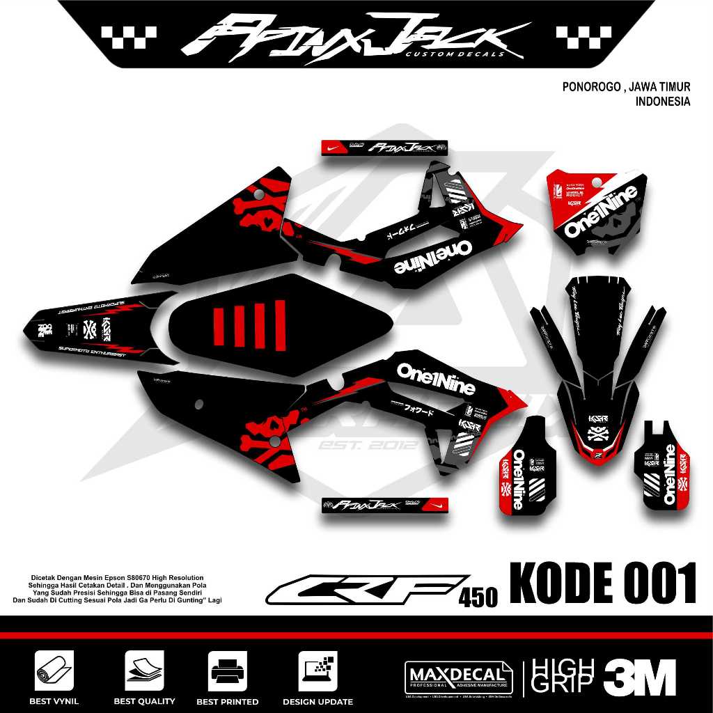 Jual Decal crf body 450 ONE ONE NINE kode 001 / crf 450 supermoto | Shopee Indonesia