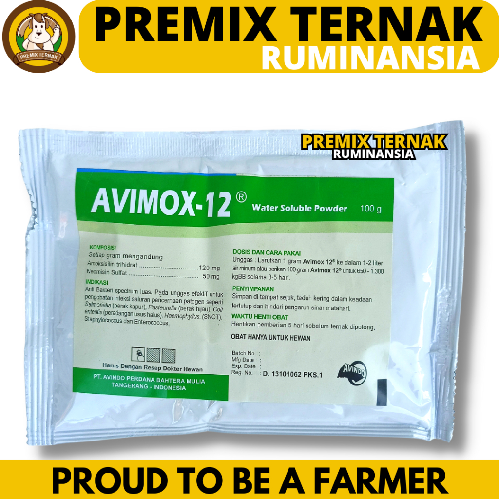 Jual AVIMOX 12 100 GRAM - Obat Snot Coli Berak kapur Berak hijau dan ...