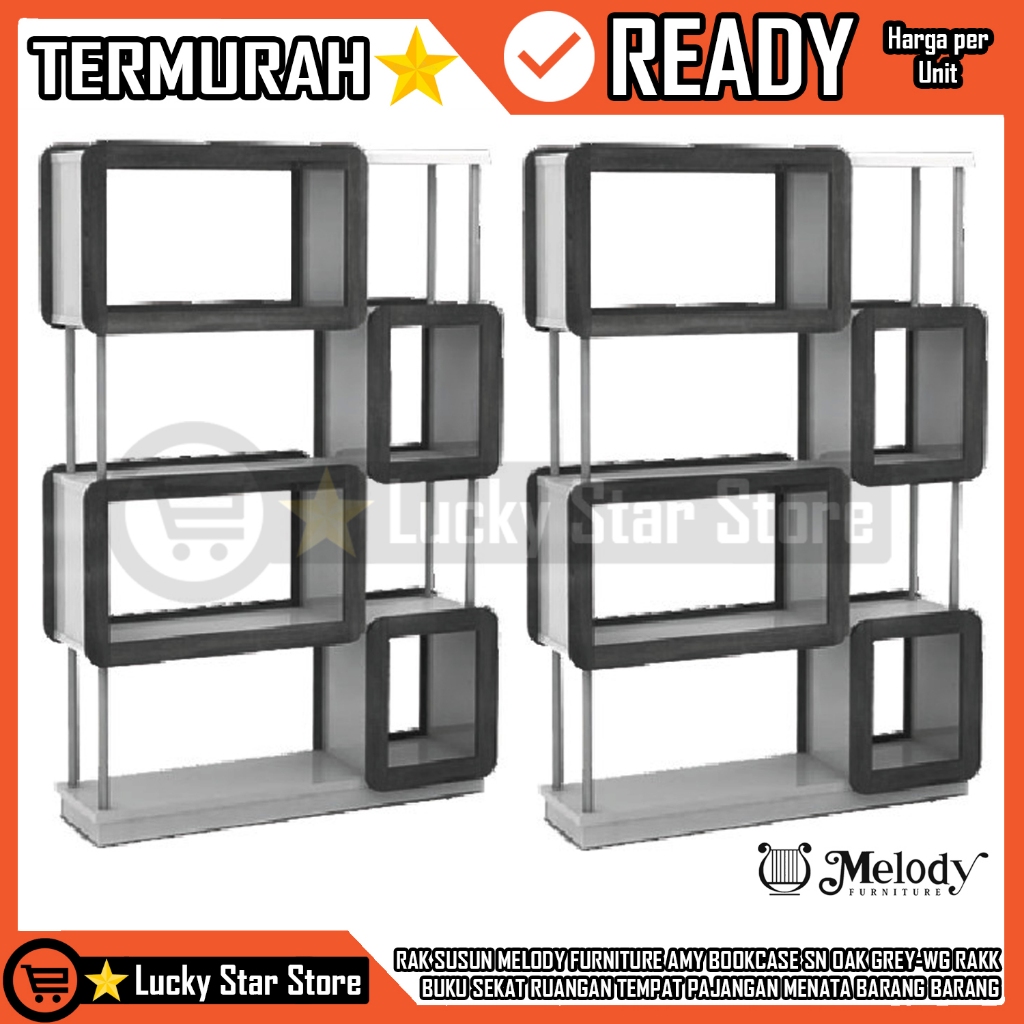Jual [Instant] RAK SUSUN MELODY FURNITURE AMY BOOKCASE SN OAK GREY-WG ...