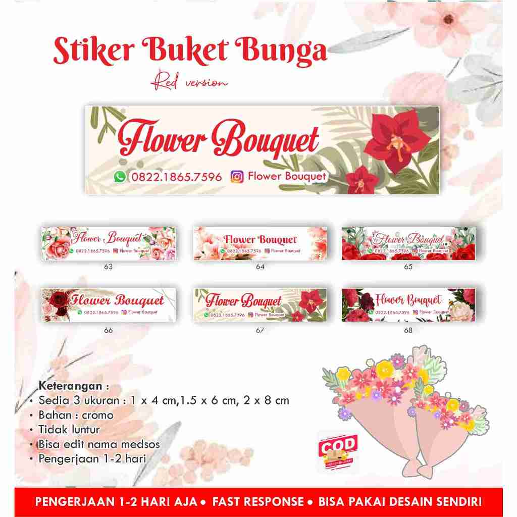 Jual [145 pcs] Stiker Bunga / Buket / Bouquet / Flower RED version ...