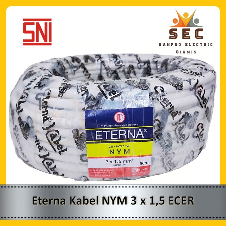 Jual ECERAN KABEL LISTRIK ETERNA NYM 3X1,5 3X1.5 HARGA PERMETER ROLL ROL PUTIH KAWAT TEMBAGA SNI ...