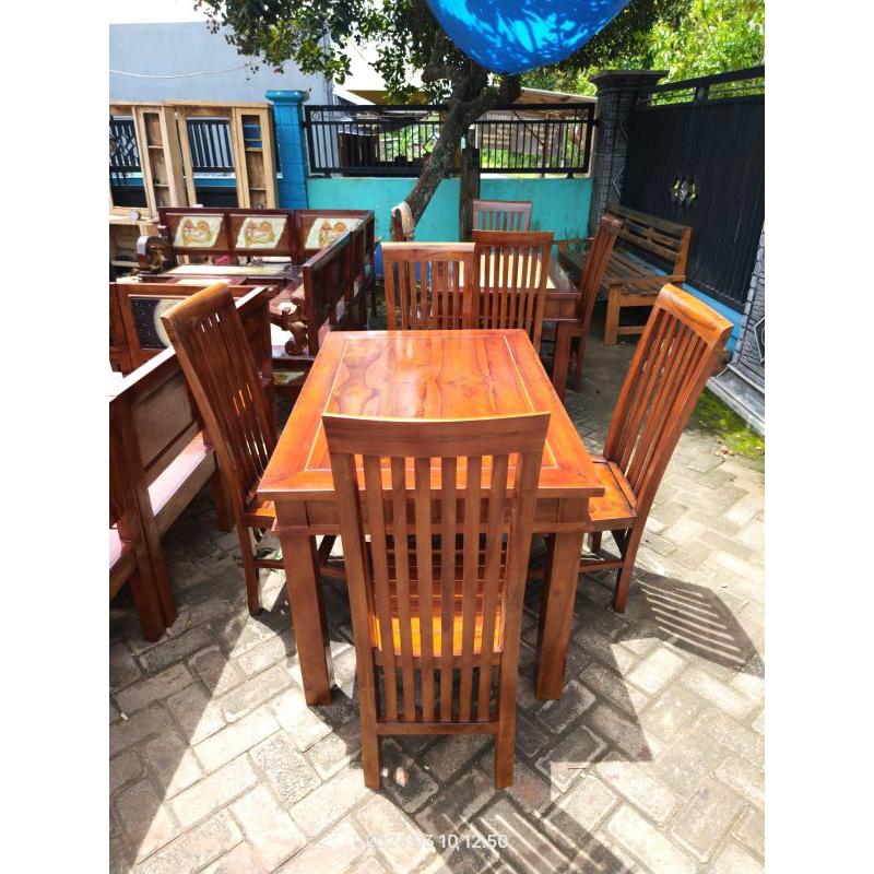 Jual meja makan kayu jati finishing 4 kursi / set meja makan 4 kursi termurah | Shopee Indonesia