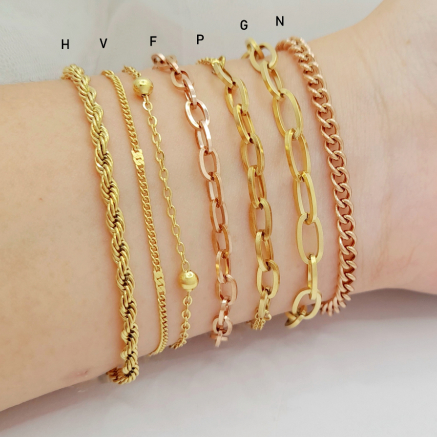 Jual Gelang Titanium Asli Sisik Naga Rantai Polos Rose Gold Anti Karat ...