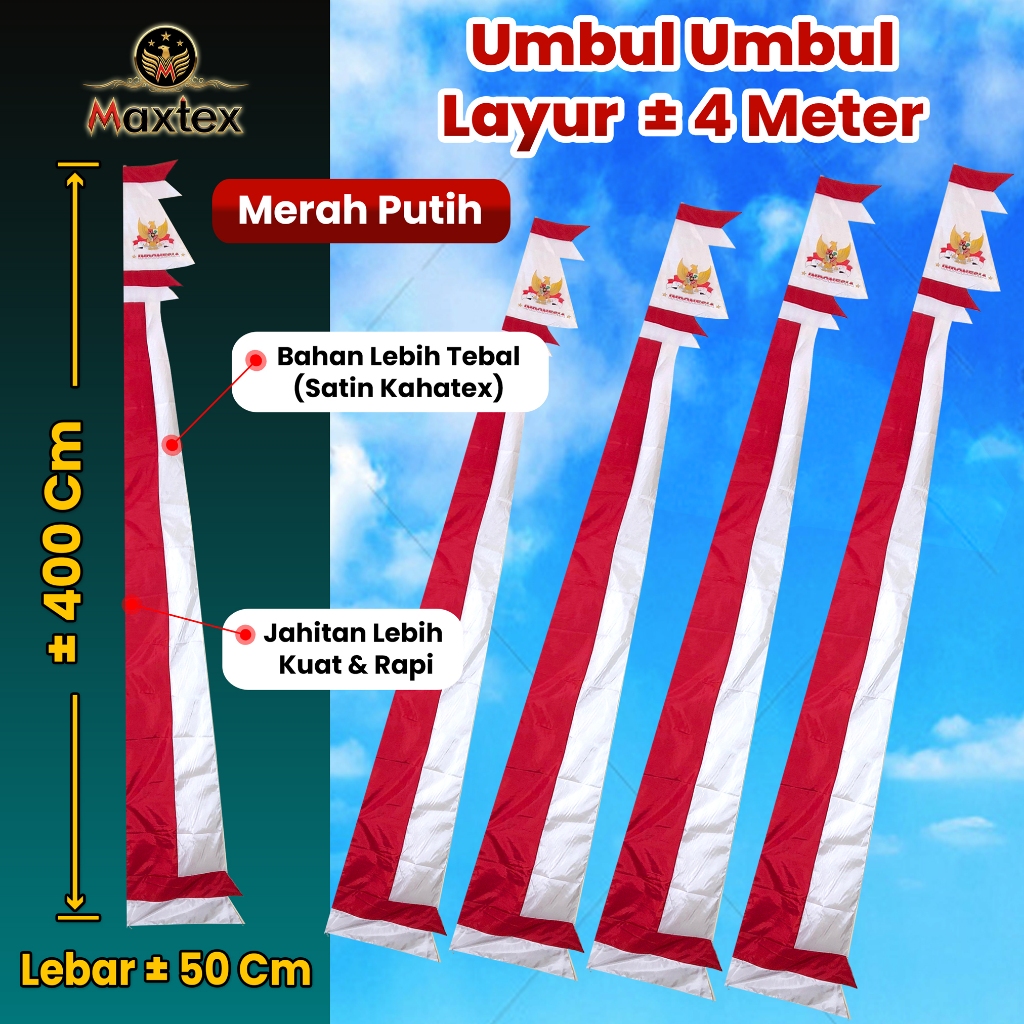Jual Bendera Umbul-Umbul Layur Mahkota Garuda " produk MAXTEX" (panjang ukuran 4 meter tipe ...