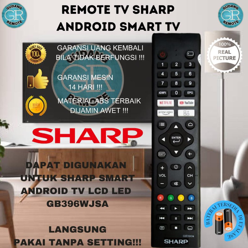 Jual Remot Remote TV Sharp Aquos LCD LED Smart Android TV GB396WJSA 2T ...
