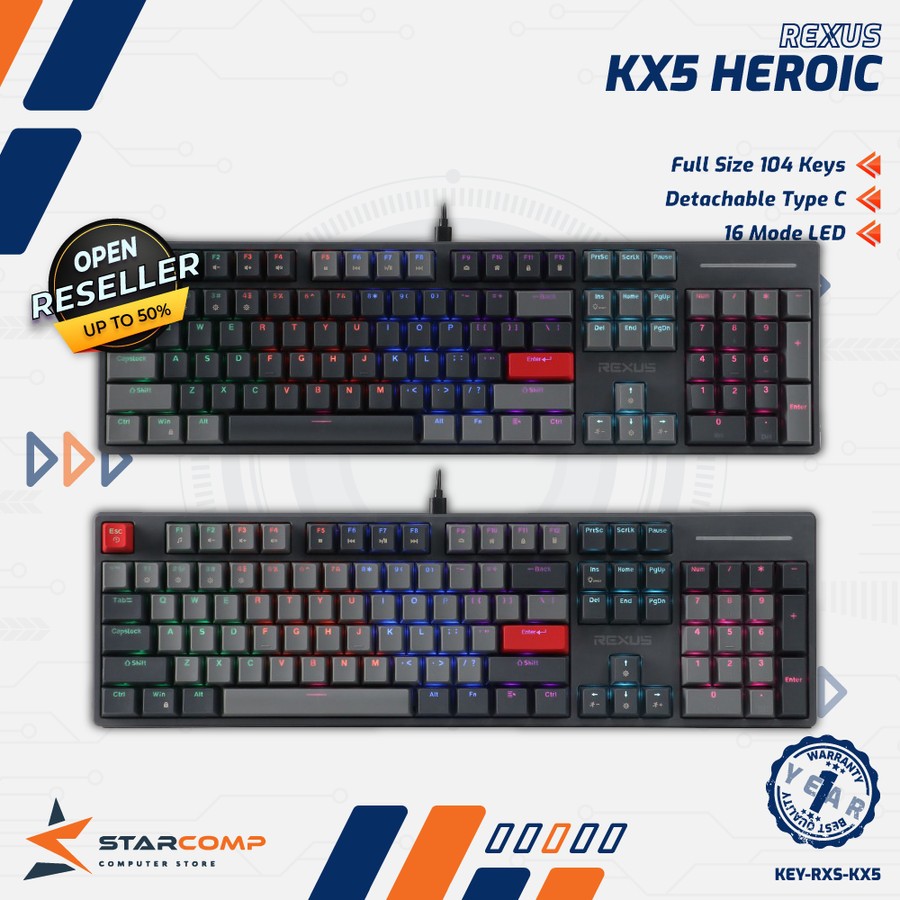 Jual Keyboard Rexus KX5 Heroic Mechanical Full Size Detacable Type C | Shopee Indonesia
