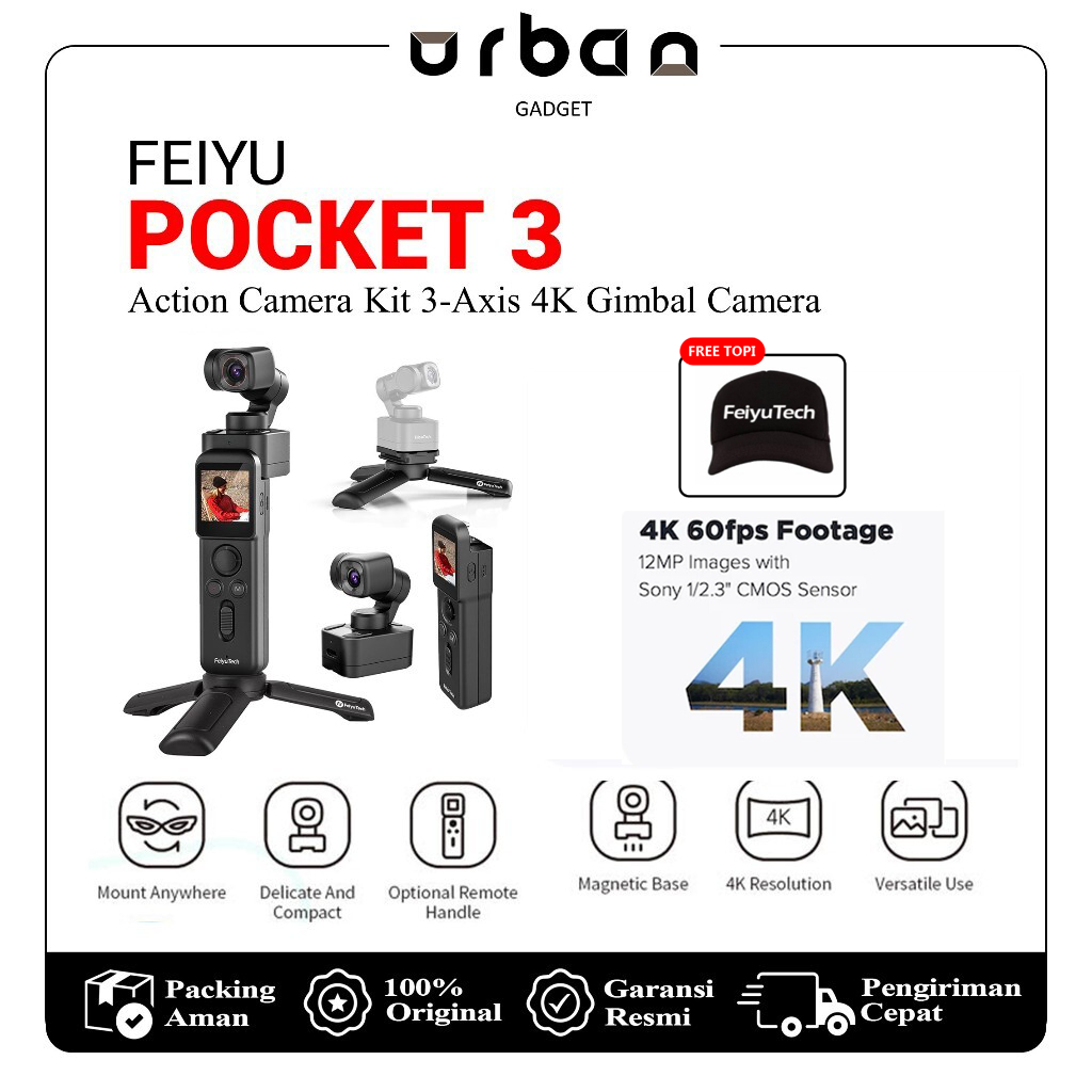 Jual Feiyu Pocket 3 Action Camera Kit 3-Axis 4K Gimbal Camera - Resmi ...