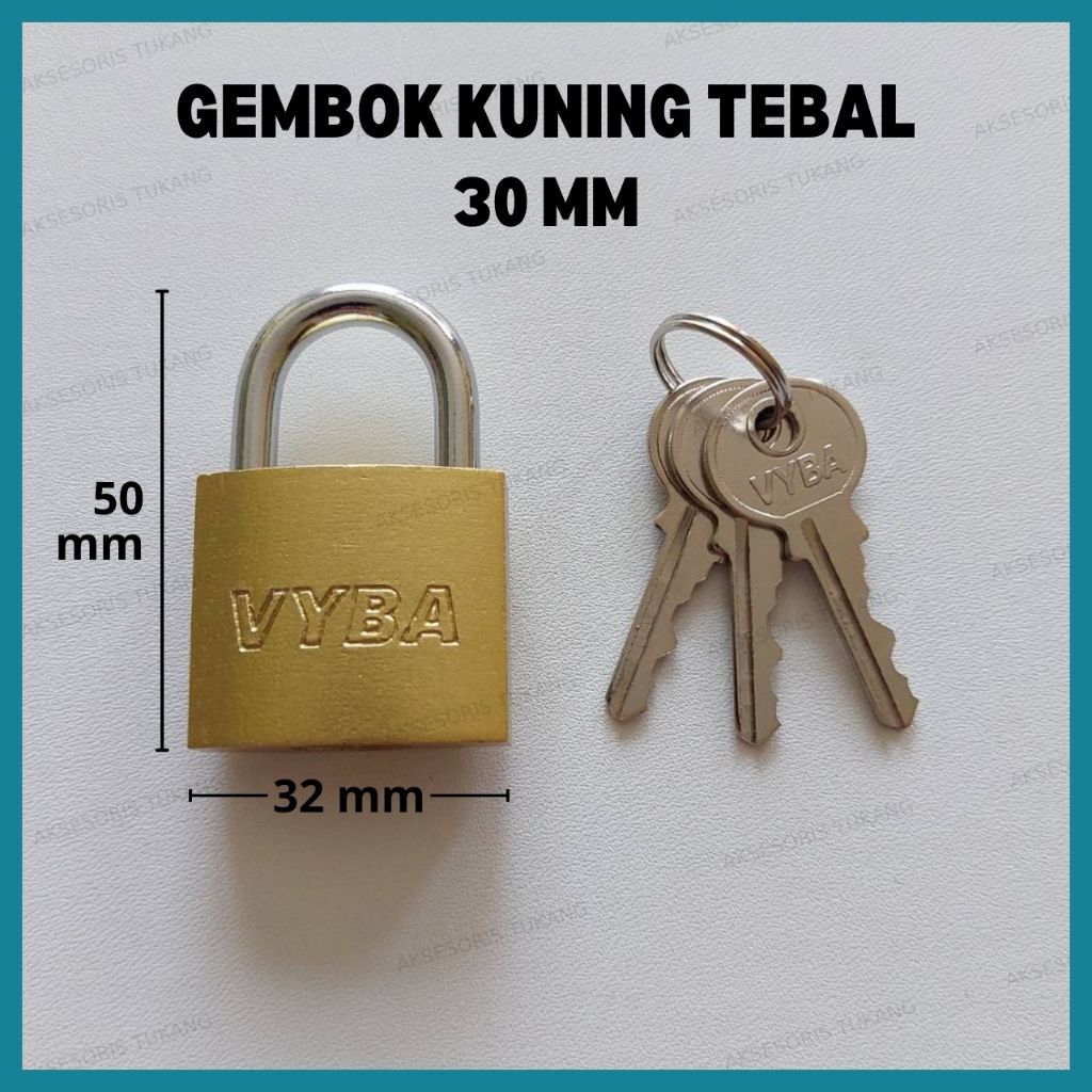 Jual Gembok Kuning Tebal 30 mm Vyba / Gembok Emas Pintu Pagar Gudang ...