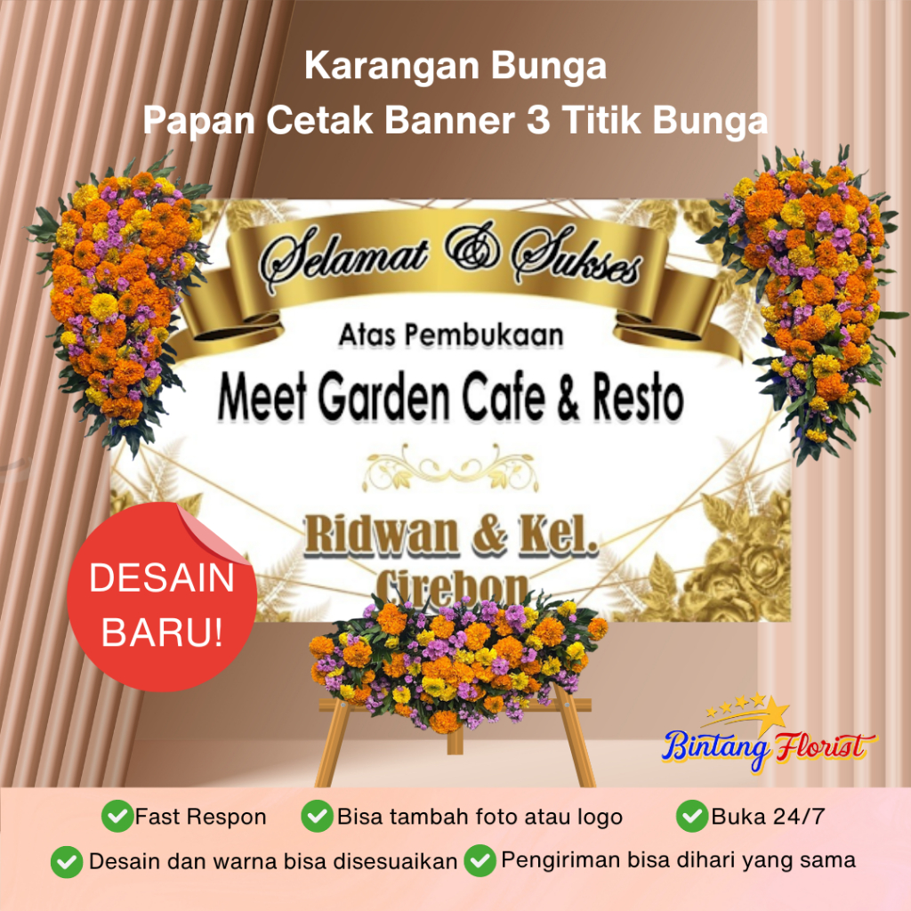 Jual Desain Baru Karangan Bunga Papan Cetak Banner 3 Titik Bunga Bisa ...